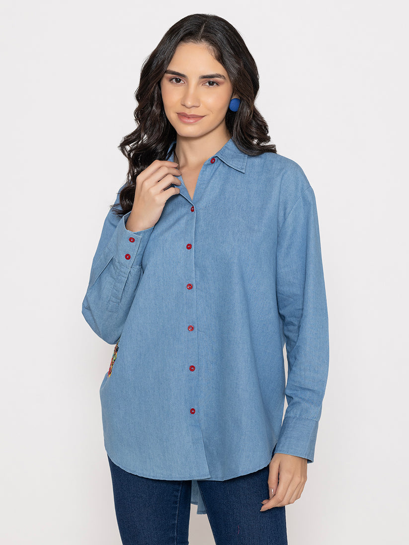 SOLID COLOR FRONT BACK EMBROIDERED BUTTON UP EMBROIDERED SHIRT ...
