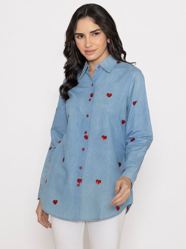 DENIM FULL BUTTON-DOWN FRONT & BACK EMBROIDERED SHIRT – Siddhaarth ...