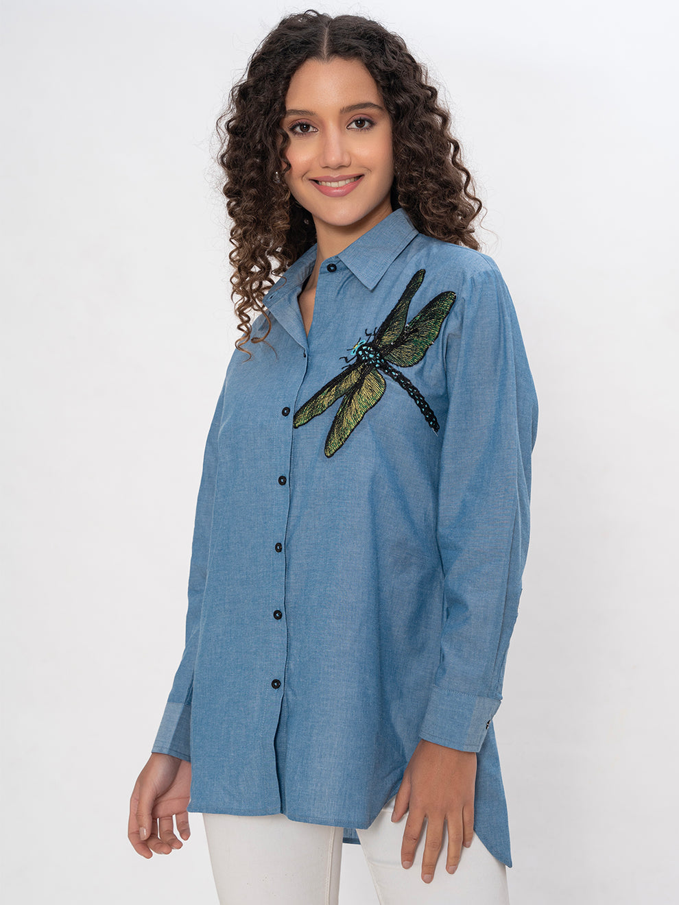 DENIM FRONT AND BACK EMBROIDERED SEQUENCE SHIRT – Siddhaarth Oberoi Shirts